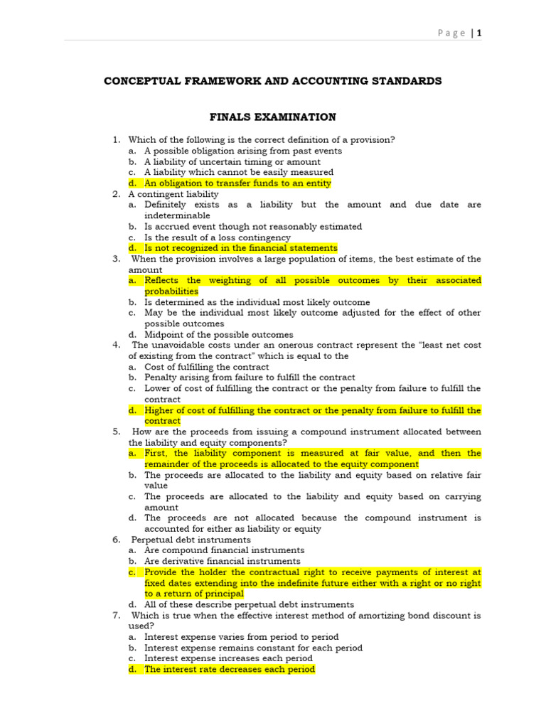 Finals Conceptual Framework And Accounting Standards Answerkey Pdf