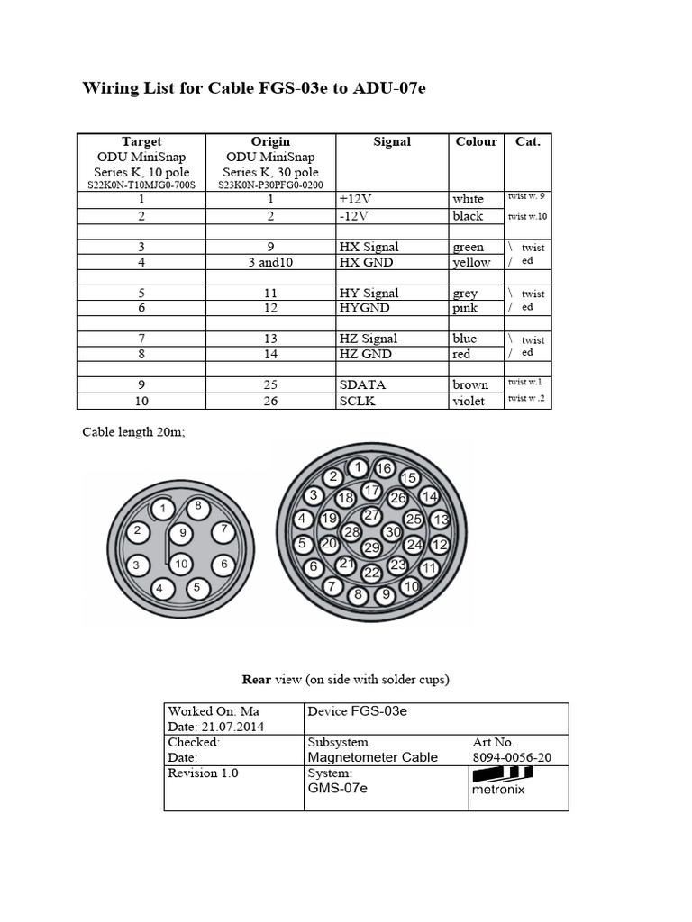 Wiring List For Cable FGS-03e To ADU-07E | PDF | Technology & Engineering
