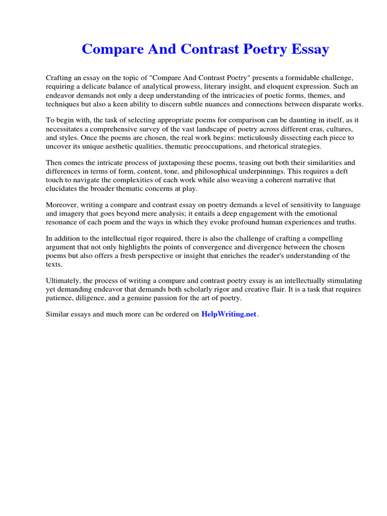 Compare and Contrast Poetry Essay | PDF | Dorothy Gale | Land Of Oz