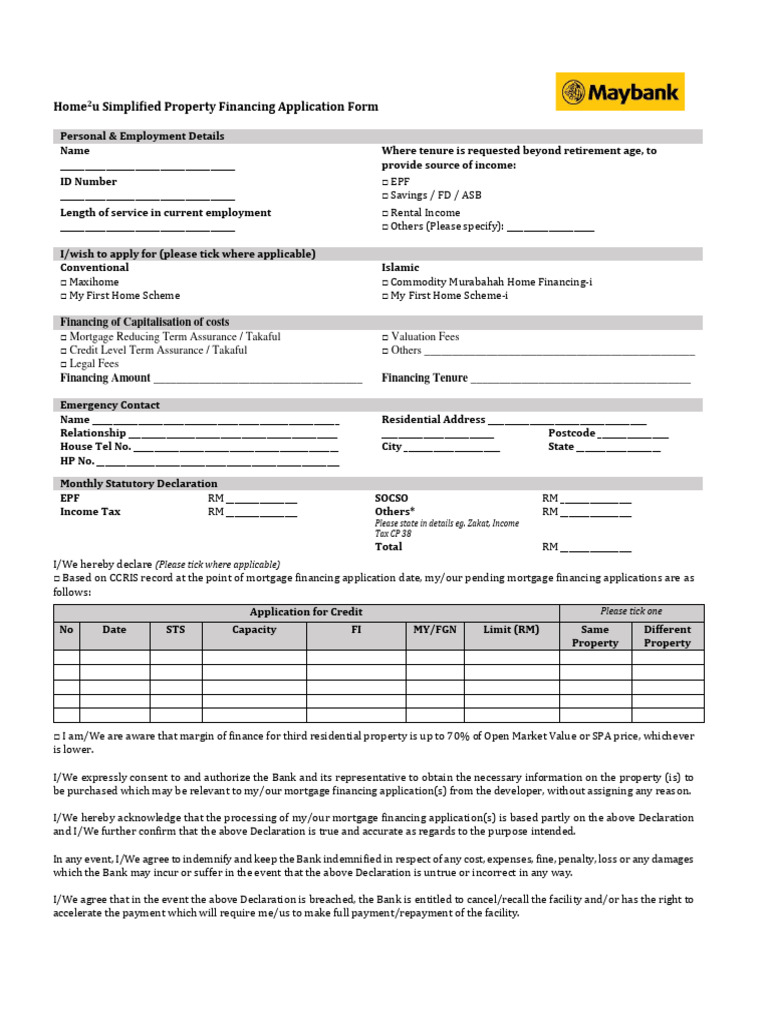 Home2u Property Financing Application Form | PDF | Mortgage Loan | Banks