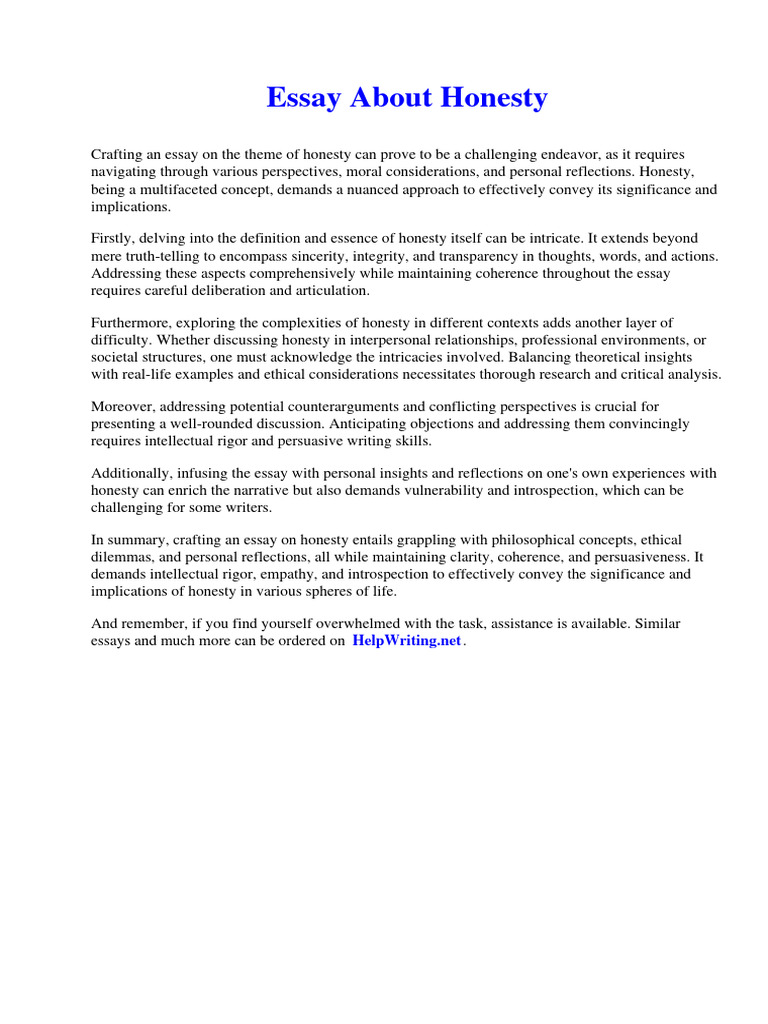 Essay About Honesty | PDF | Cognition | Psychological Concepts