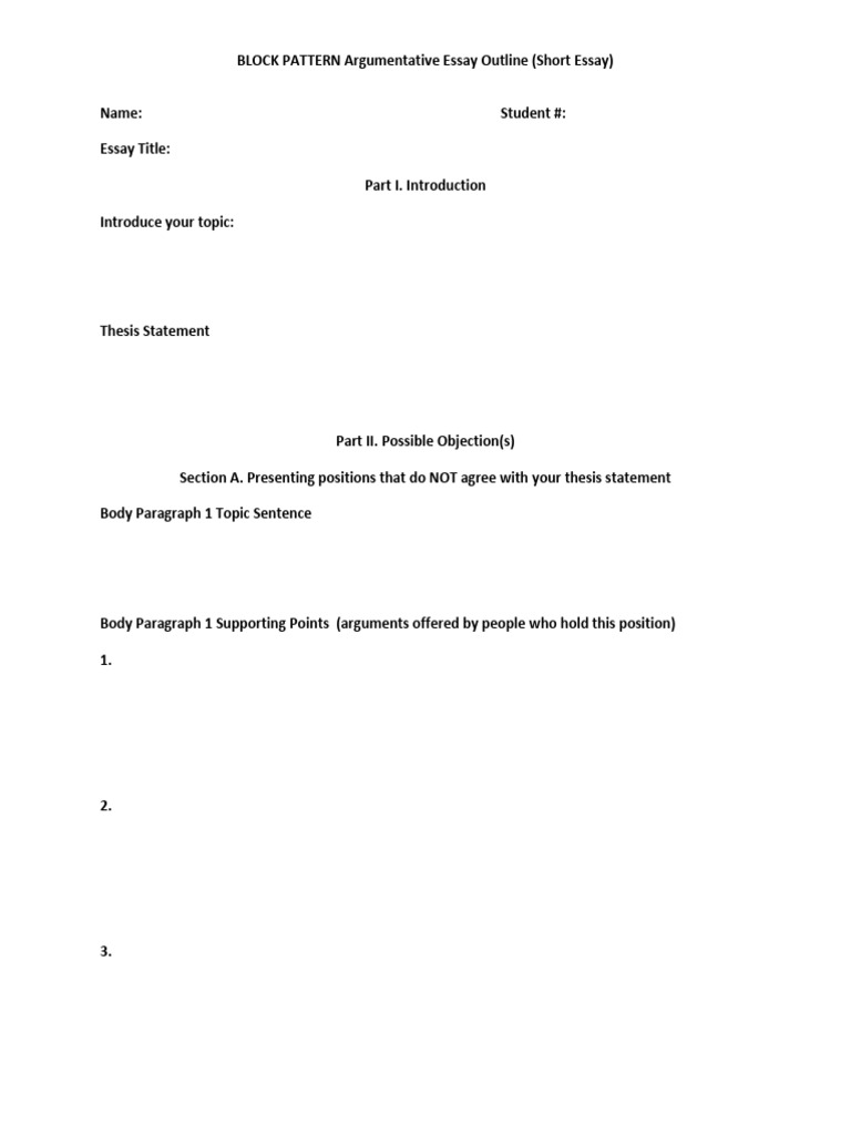 Block Pattern Argumentative Essay Outline | PDF | Language Arts ...
