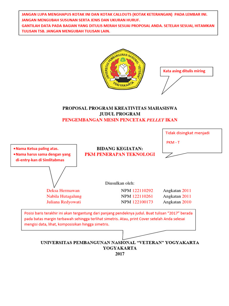 Template PKM (Halaman Judul, Halaman Pengesahan & Surat Pernyataan ...
