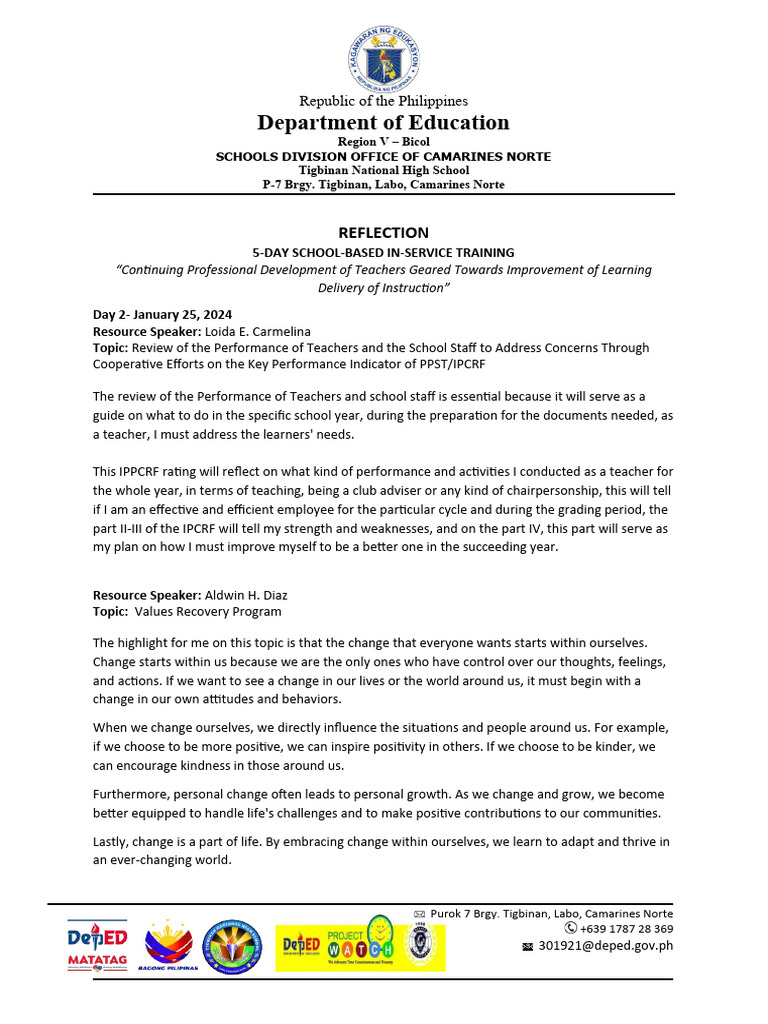 Reflection Day 2 | PDF | Learning | Behavioural Sciences