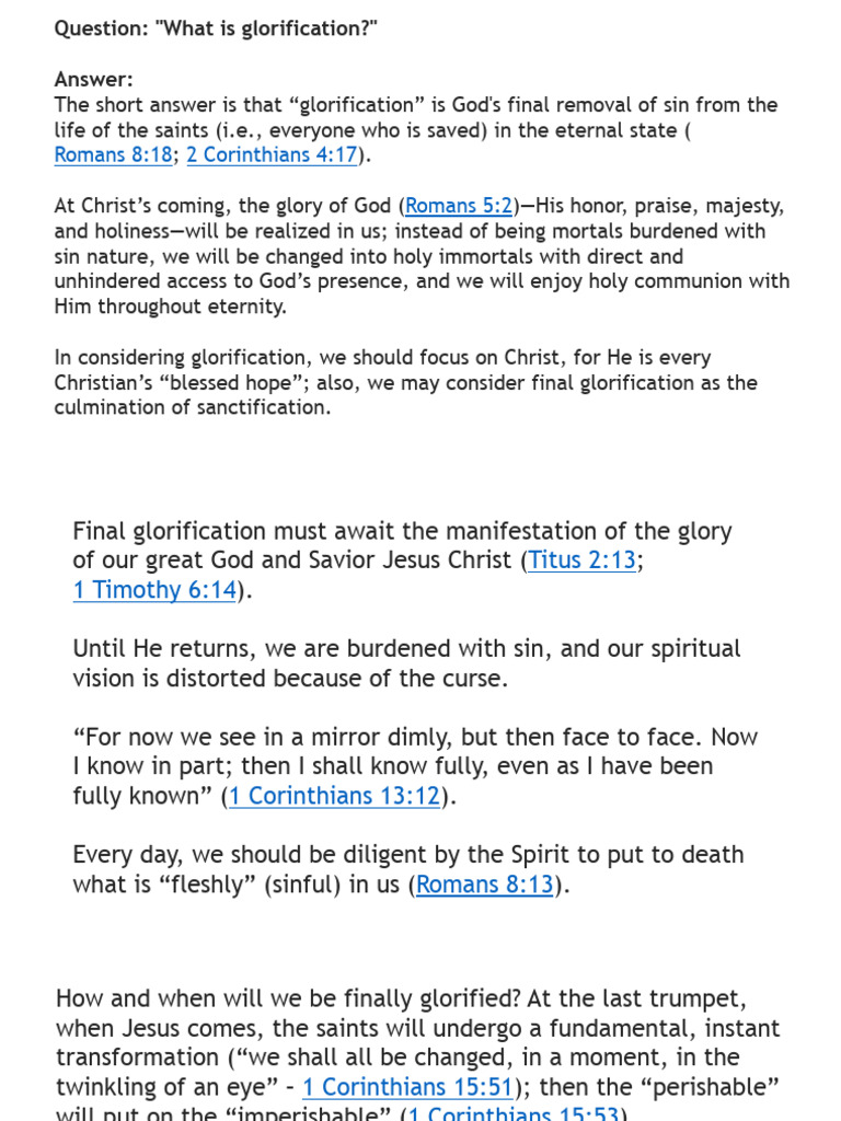Glorification | PDF | Glory (Religion) | Sanctification