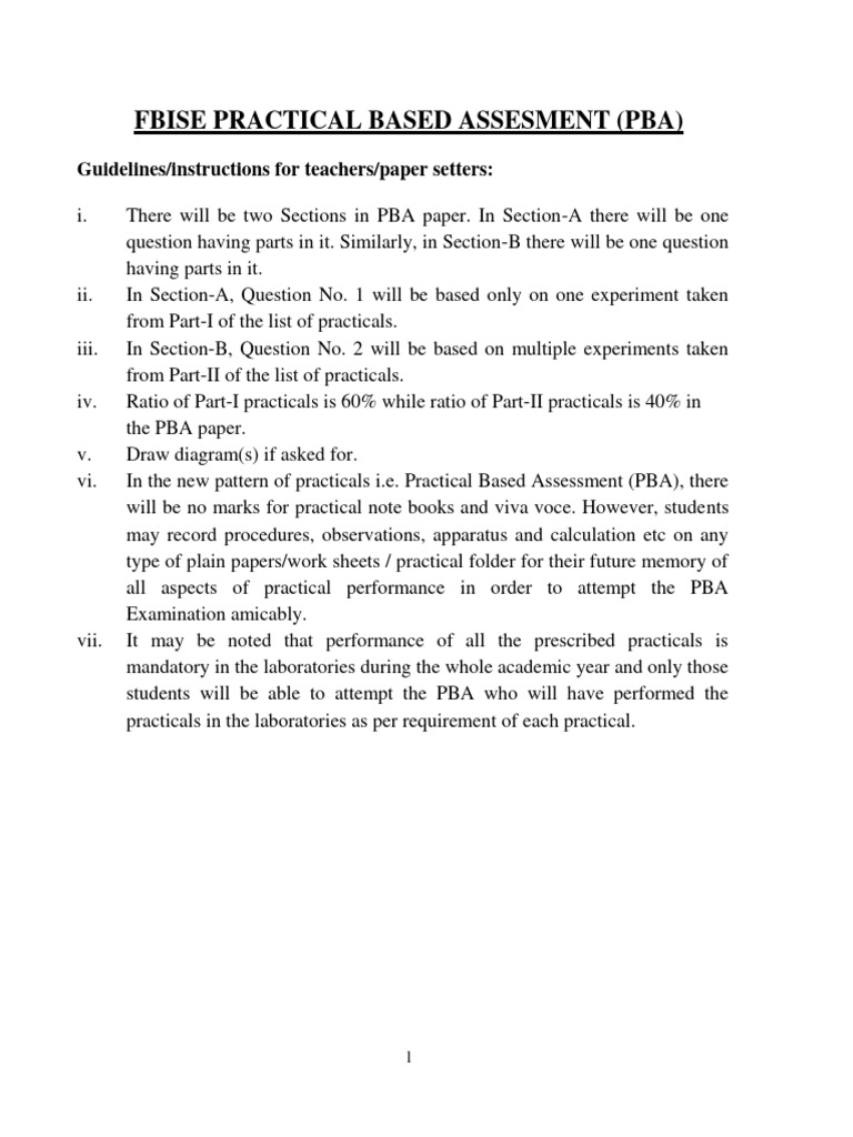 Class 12 Physics PBA Guidelines | PDF