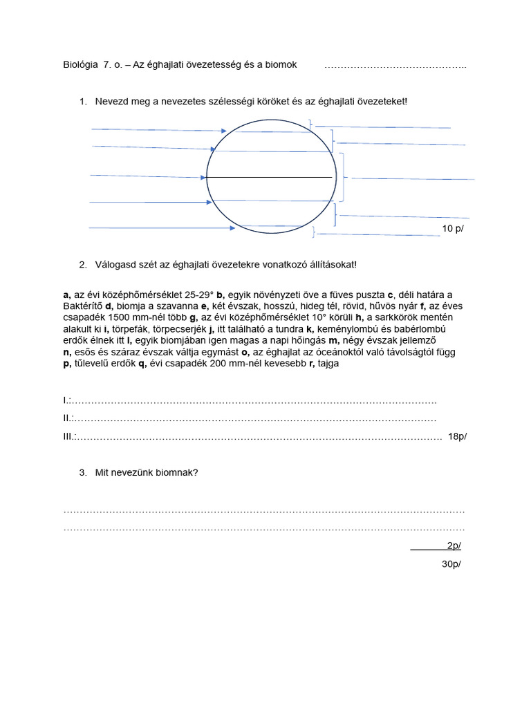 Biológia 7 Éghajlati Övezetek Dolgozat | PDF