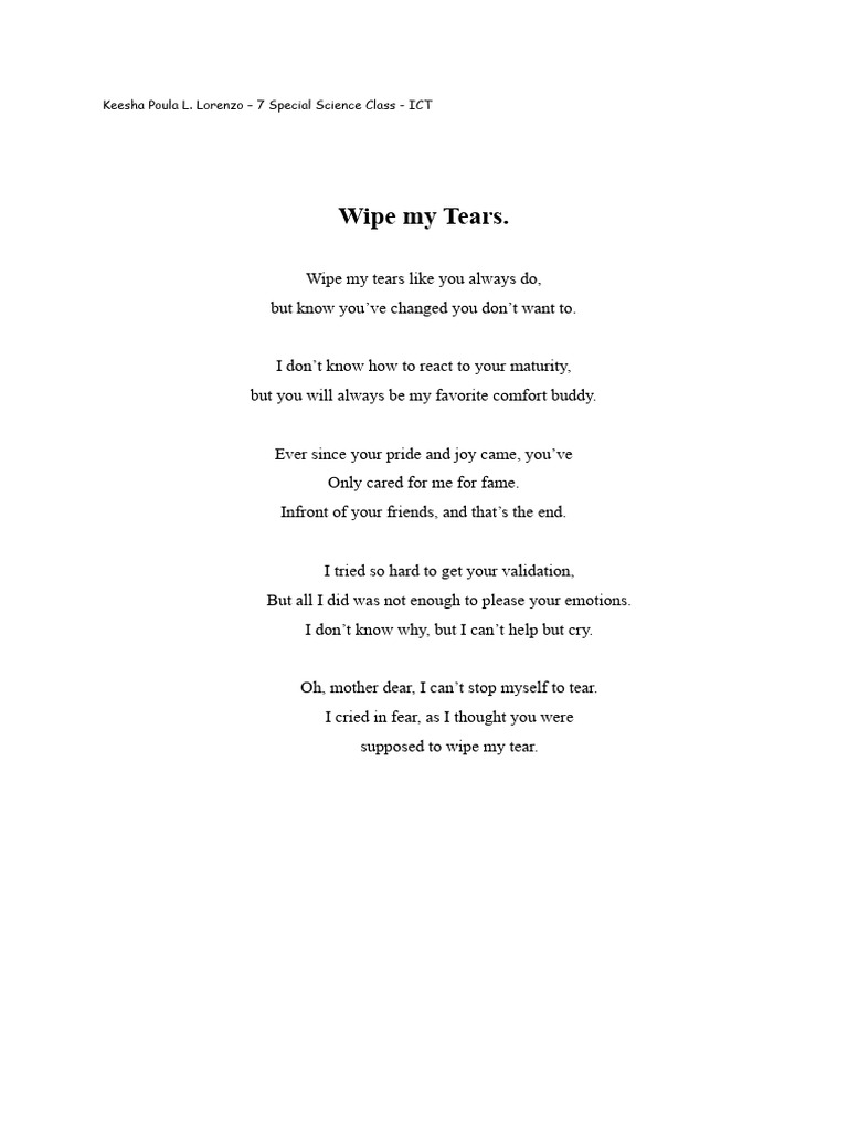 Ict Poem Wipe My Tears Pdf