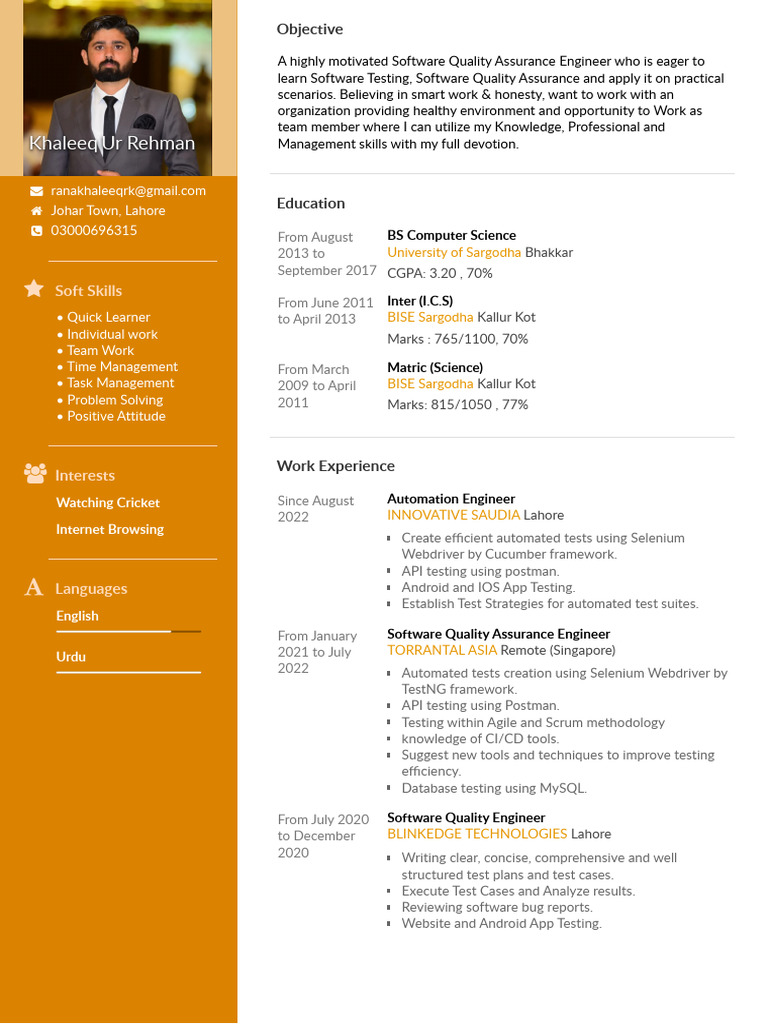 CV - Khaleeq - Ur Rehman | PDF | Software | Software Quality