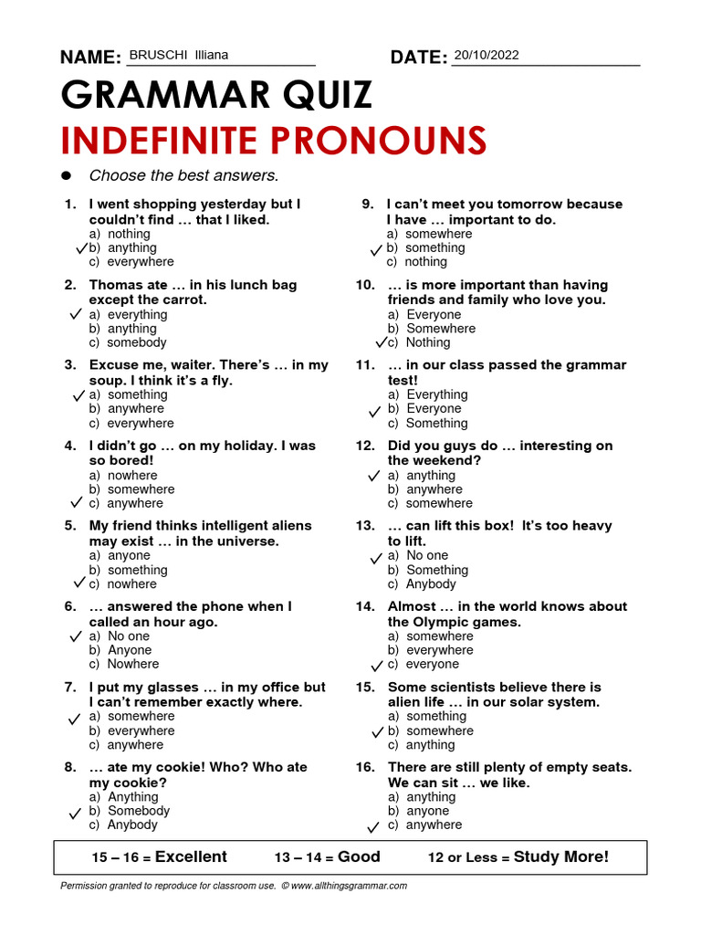 4-Multiple Choice With Answers-Indefinite-Pronouns | PDF