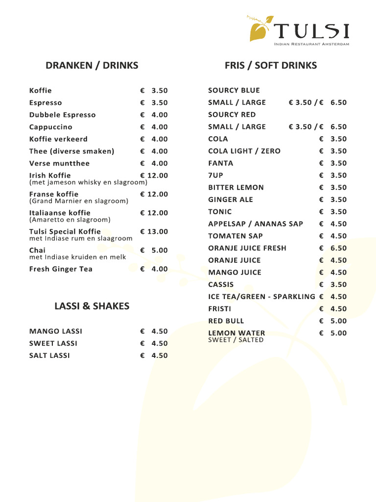 Tulsi Van Woustraat Menu | PDF