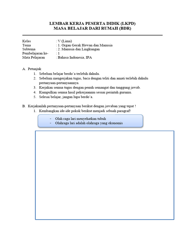 LKPD KLS 5a Tema 1 ST 2 | PDF