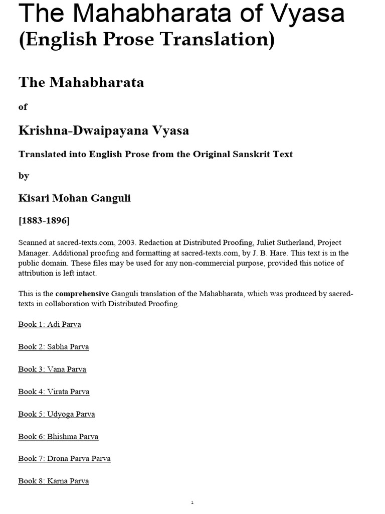 Mahabharata of Vyasa 1 | PDF