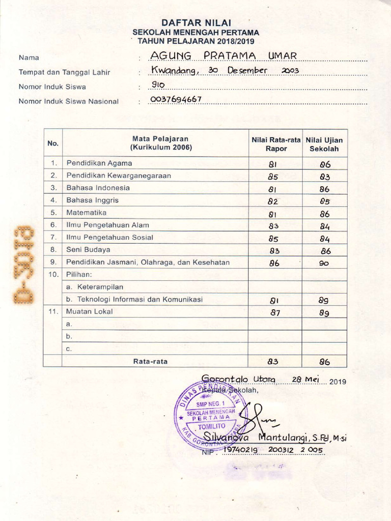 Nilai SMP Agung | PDF