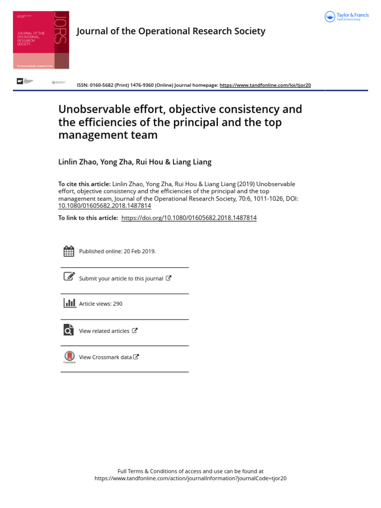 Unobservable Effort Objective Consistency and The Efficiencies of The Principal and The Top ...