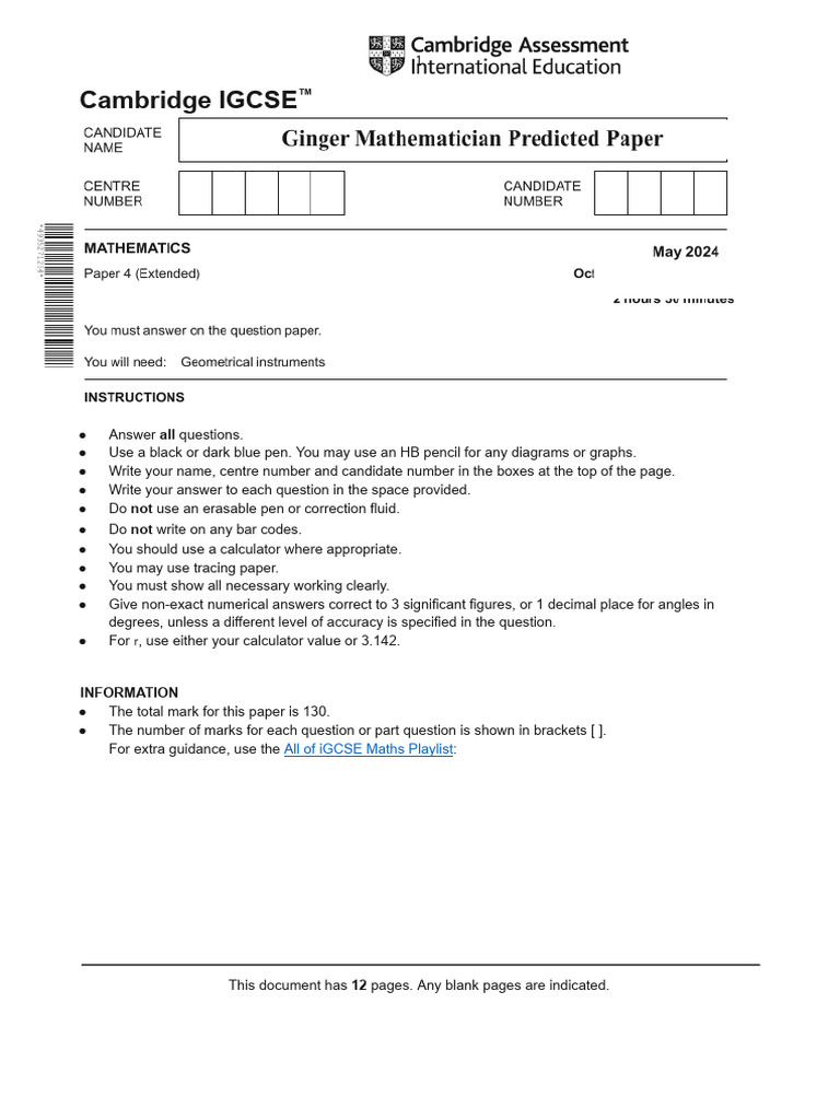 Prediction Paper 4 0580 May 2024 | PDF | Sphere | Area
