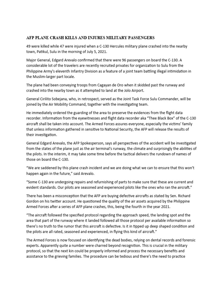 Monge - El116 - Final Requirement (News Article) | PDF | Aviation Accidents And Incidents ...