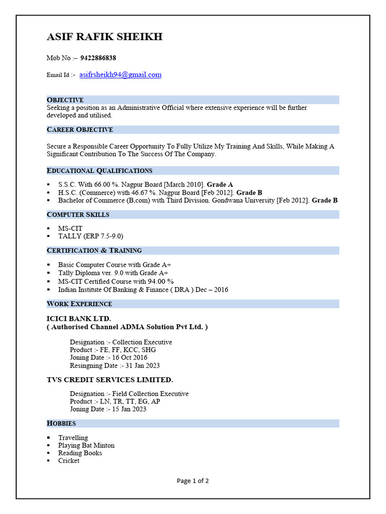 Asif - Sheikh (Resume) 2023 | PDF | Career & Growth