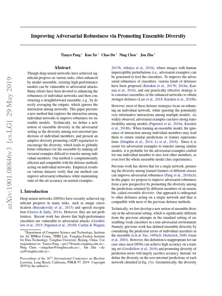 Improving Adversarial Robustness Via Promoting Ensemble Diversity | PDF | Deep Learning | Robust ...