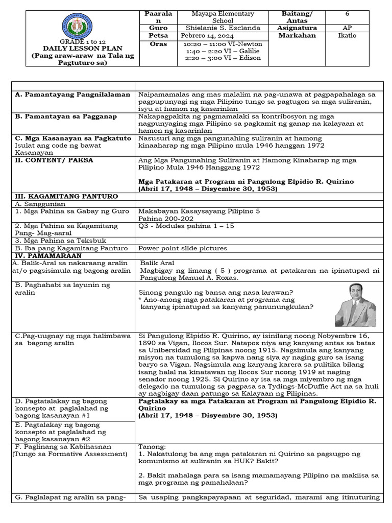 AP Q3 Week 3 Day 1 February 14 2024 | PDF