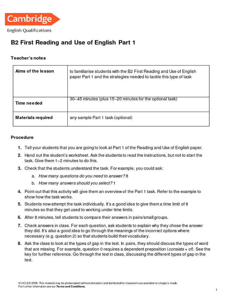 B2 First Reading & English Tips | PDF | English Language | Question