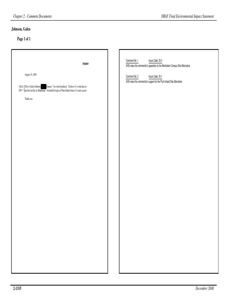 NBAF Environmental Impact Comments | PDF | Safety