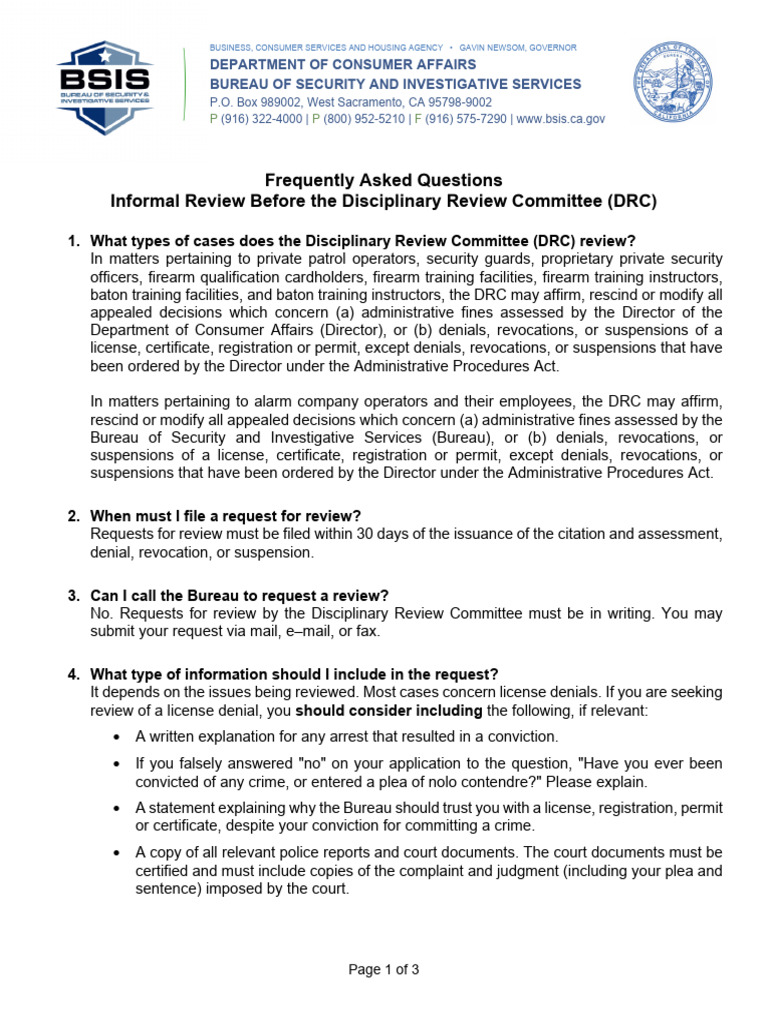 Frequently Asked Questions Informal Review Before The Disciplinary ...