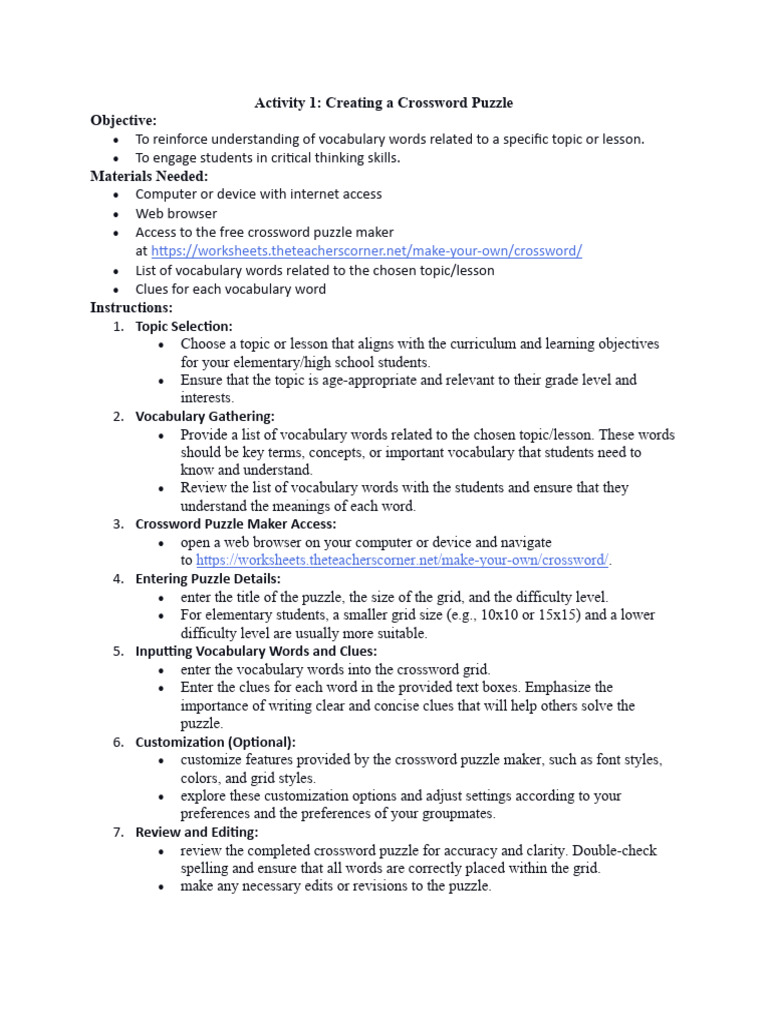 Activity 1 Crossword Puzzle | PDF | Crossword | Vocabulary