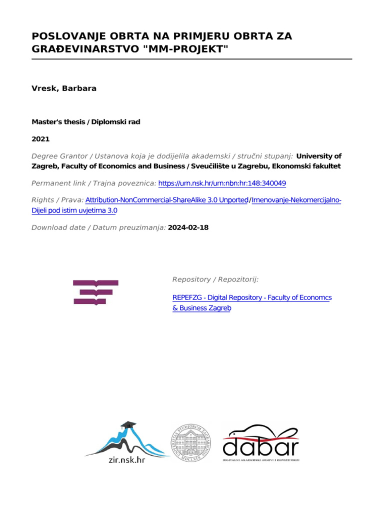 Poslovanje Obrta Na Primjeru Obrta Za Gradevinarstvo Mm-Projekt | PDF