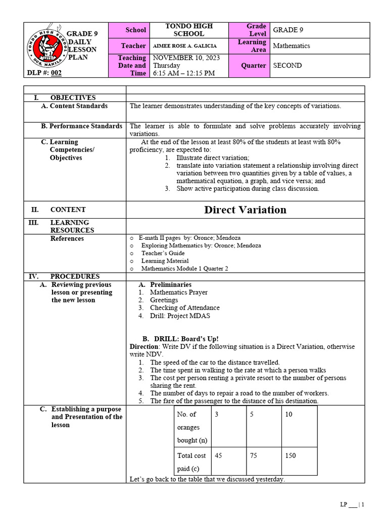 DIRECT VARIATION | PDF | Quantity | Mathematics