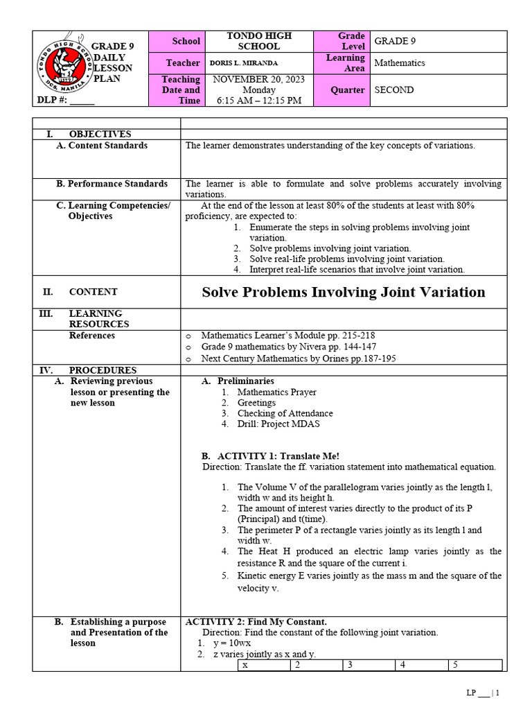 Joint Variation | PDF | Physical Quantities | Physics
