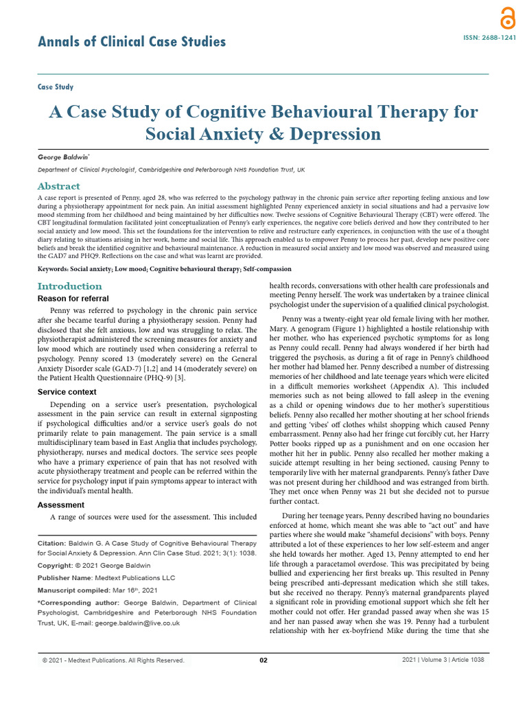 A Case Study of Cognitive Behavioural Therapy For Social Anxiety 750 ...
