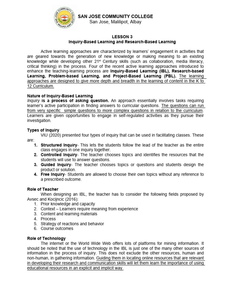 TTL2-LESSON 3 Inquiry-Based Learning and Research-Based Learning | PDF