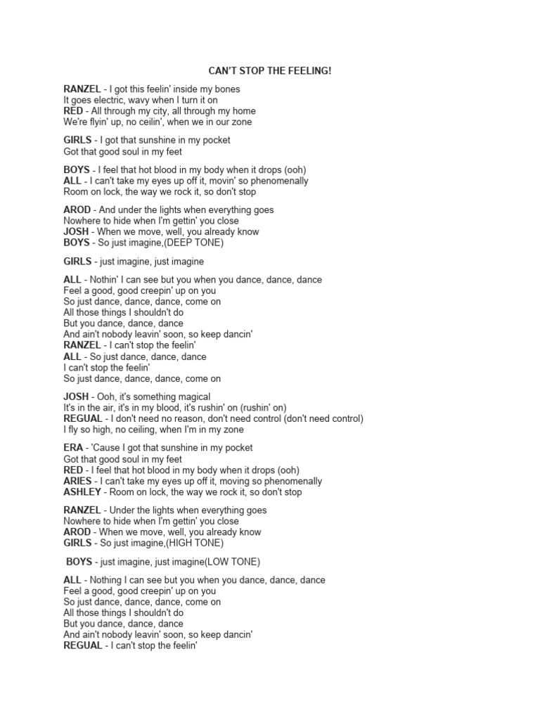 Cant Stop The Feeling | PDF