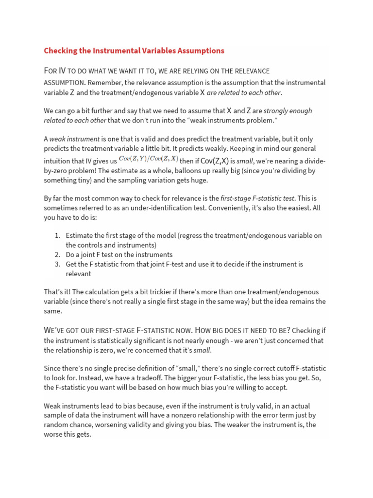 Checking The Instrumental Variables Assumptions | PDF | F Test ...
