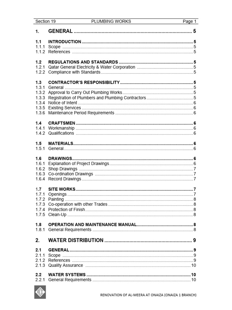 Section-19 Plumbing Works | PDF | Pipe (Fluid Conveyance) | Plumbing