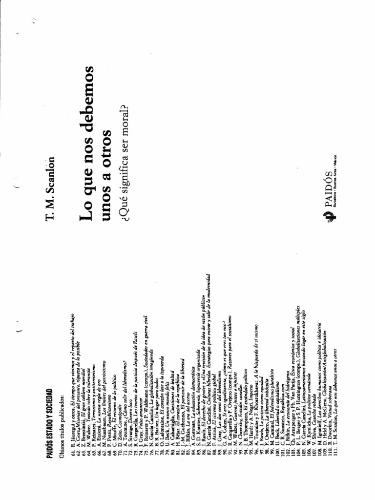 Scanlon, T.M. - Lo Que Nos Debemos Los Unos A Los Otros Caps. 4 y 5 | PDF