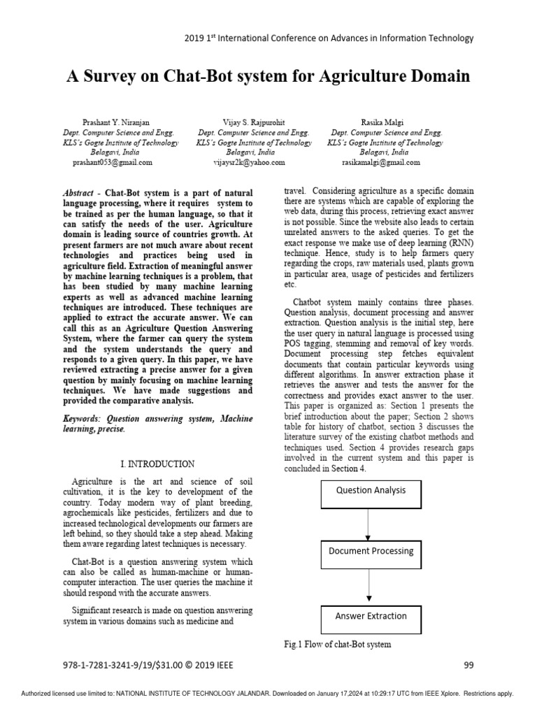 A Survey On Chat-Bot System For Agriculture Domain | PDF | Machine ...
