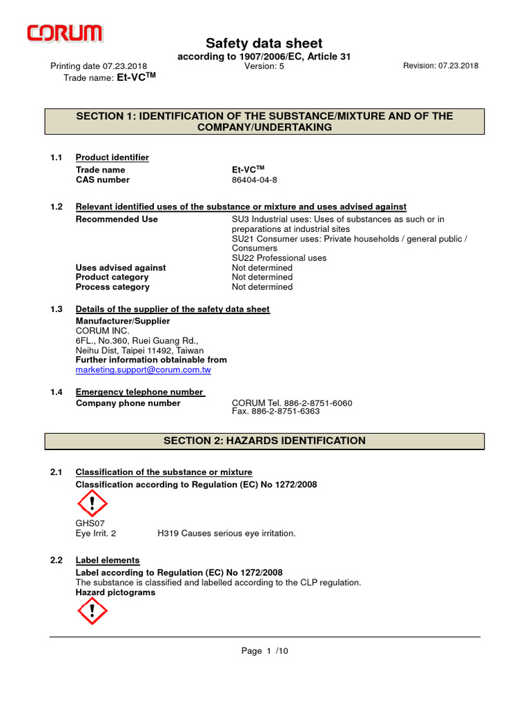 3-O-Ethyl Ascorbic Acid CORUM-Et-VC-SDS | PDF | Dangerous Goods | Toxicity