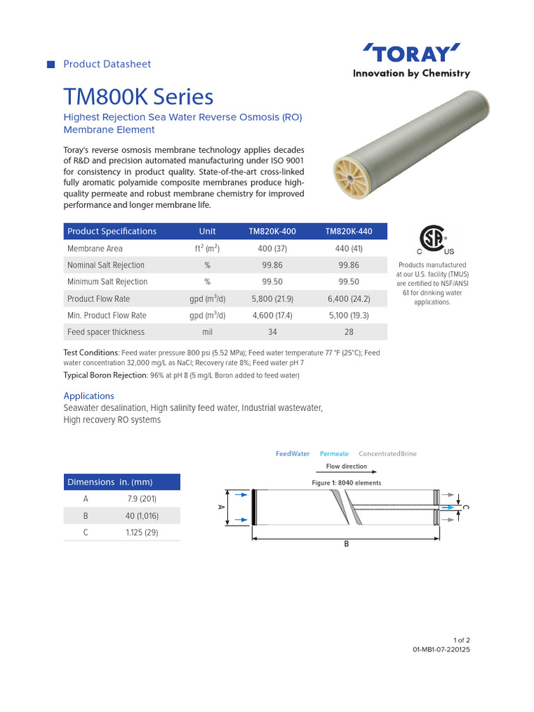 Toray RO TM800K | PDF | Membrane | Water
