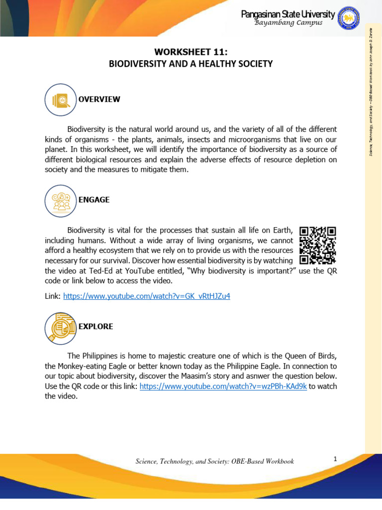 STS Worksheet 11 | PDF | Biodiversity | Life
