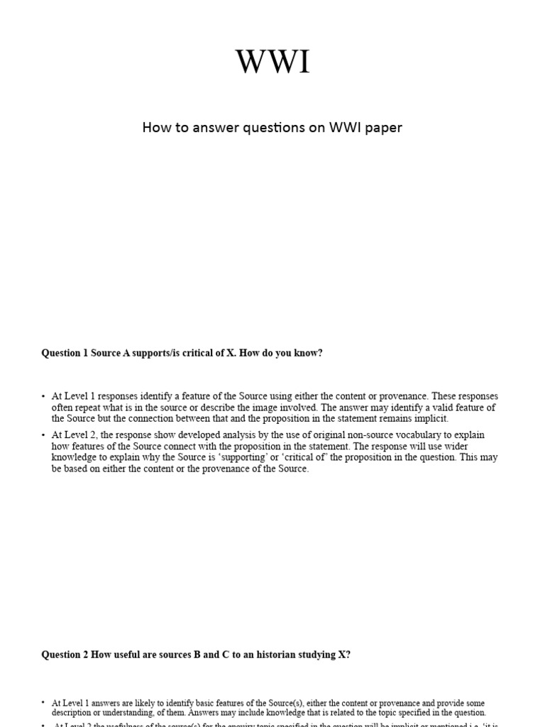 Y11 How To Answer WWI Questions | PDF