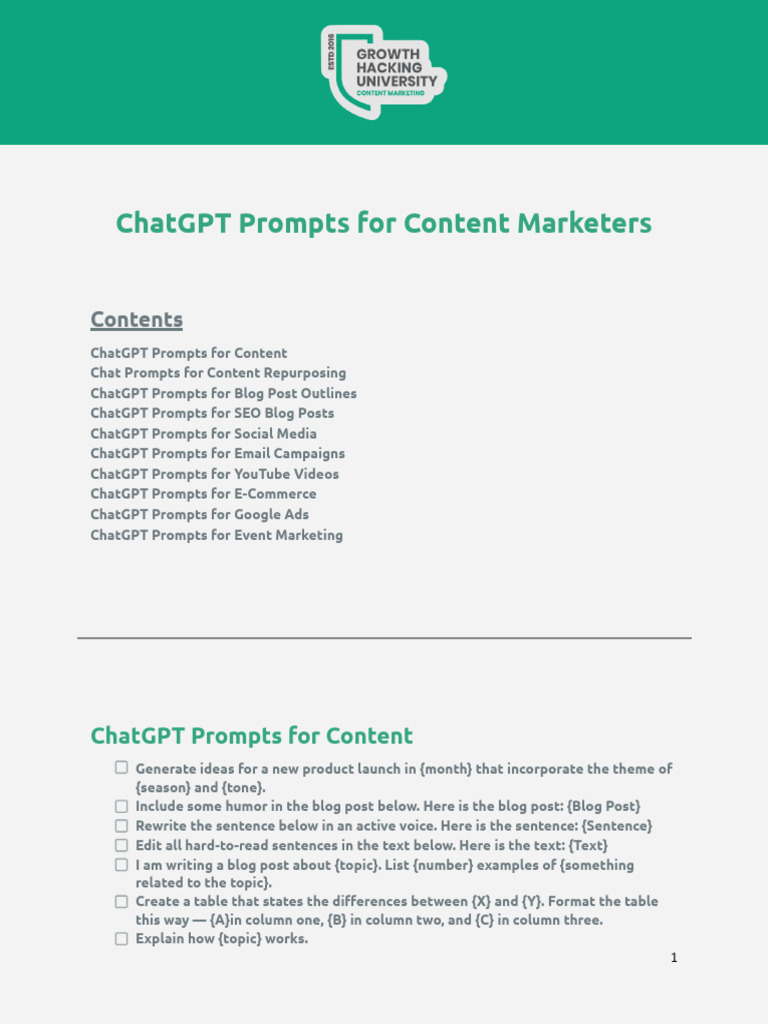 ChatGPT Content Marketing Prompts | PDF | Search Engine Optimization ...