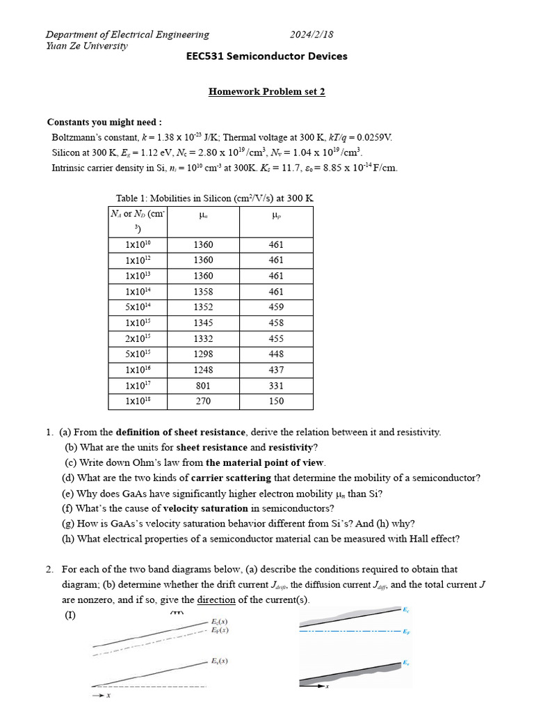 HW2 2023 | PDF | P–N Junction | Doping (Semiconductor)