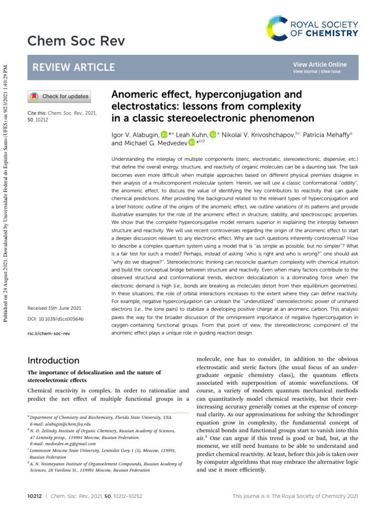 Anomeric Effect and Hyperconjugation Insights | PDF | Chemical Bond ...