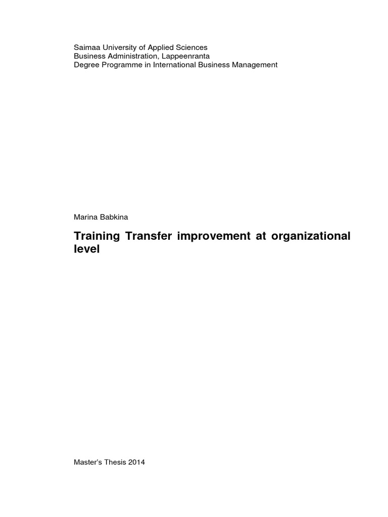 Training Transfer Improvement at Organizational Level | PDF ...
