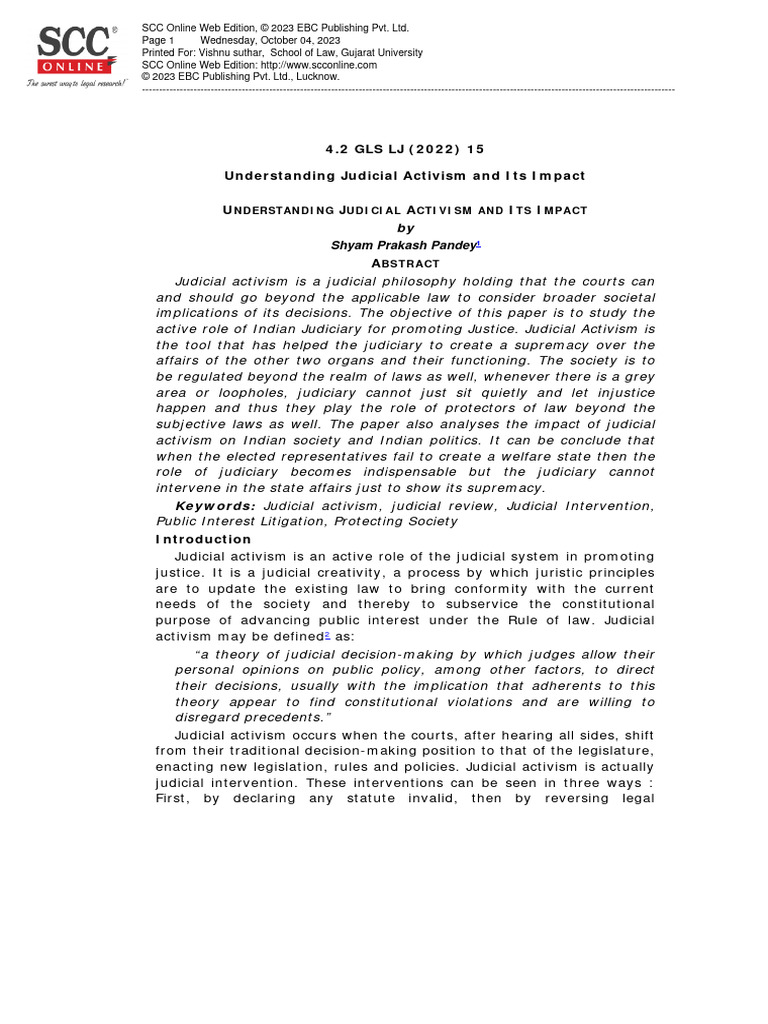 Judicial Activism and It's Impact | PDF | Supreme Court Of India ...