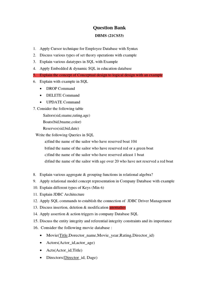 DBMS Question Bank | PDF | Relational Model | Databases DBMS Question Bank | PDF | Relational Model | Databases