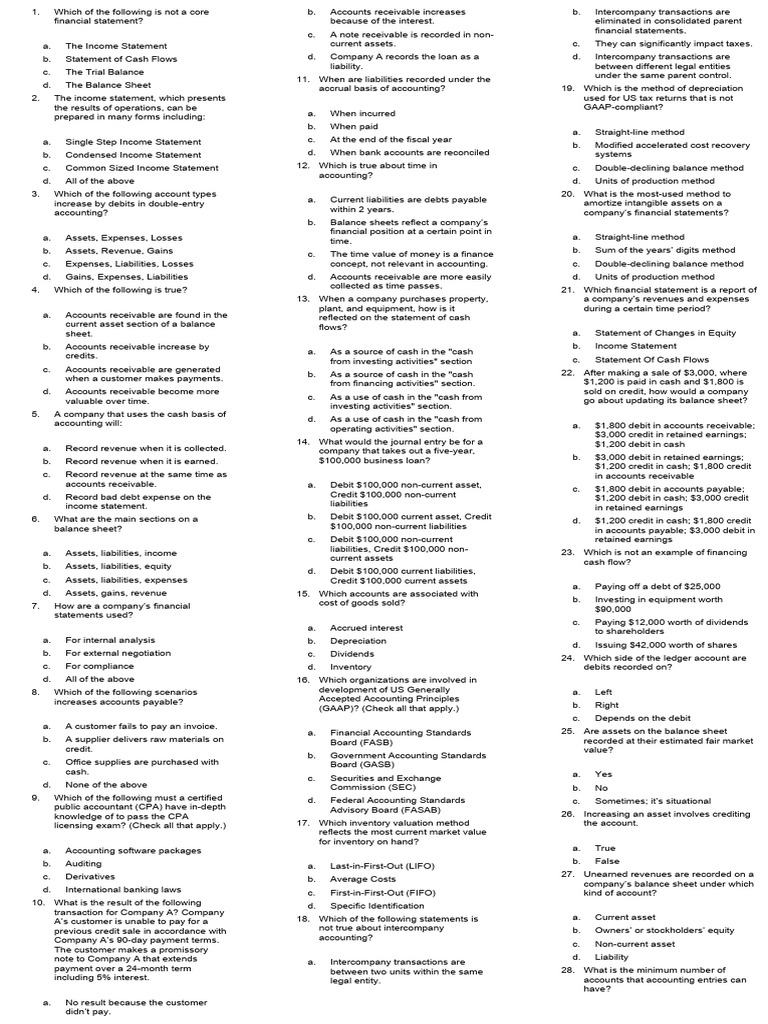 Basic Accounting Questionnaire Reviewer 35 | PDF | Debits And Credits ...