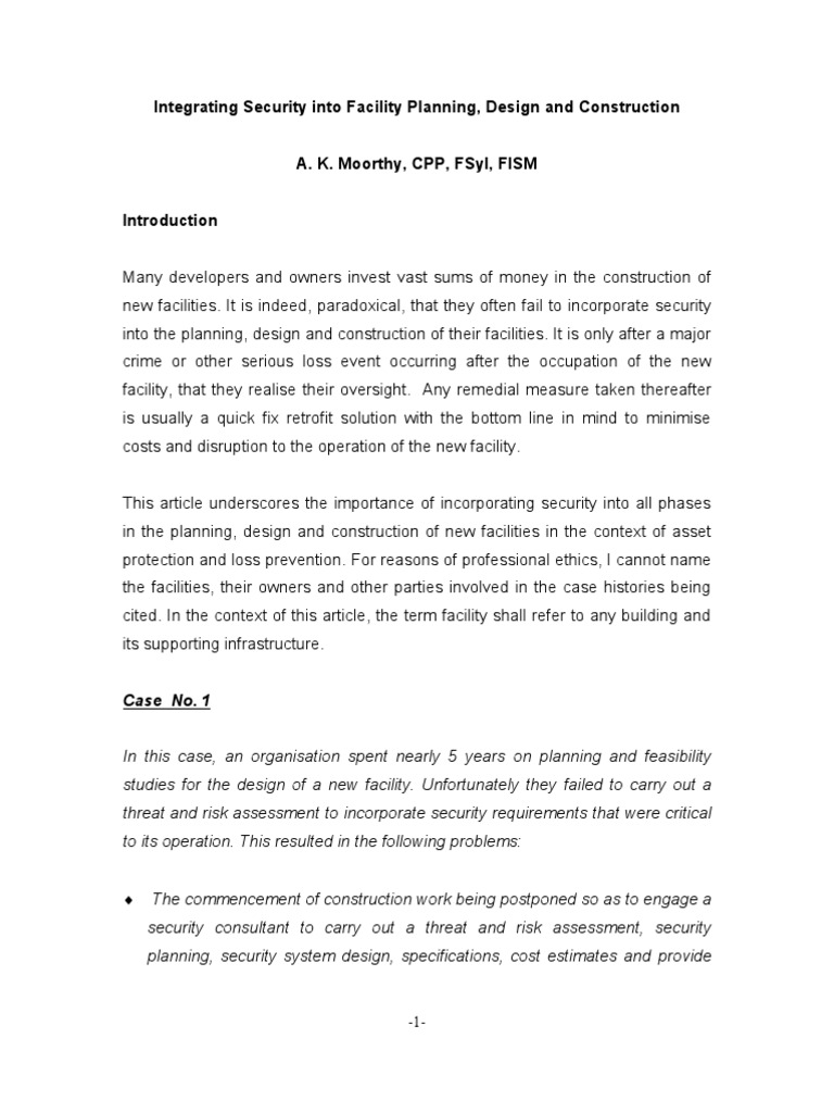 The Importance of Integrating Security into All Phases of Facility ...